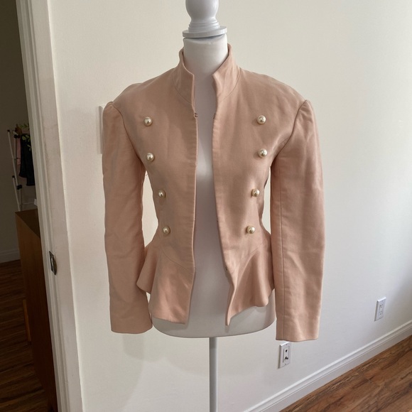 Zara | Jackets & Coats | Zara Pink Peplum Jacket With Pearls | Poshmark